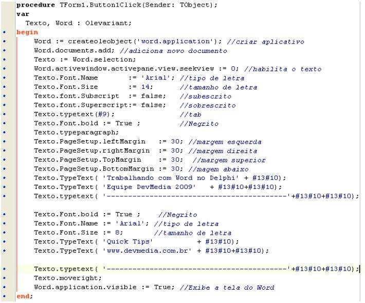 Quick Tips : Trabalhando com Word no Delphi - DevMedia