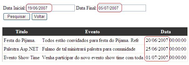 Pesquisando informações que estejam entre as datas Informadas com ...